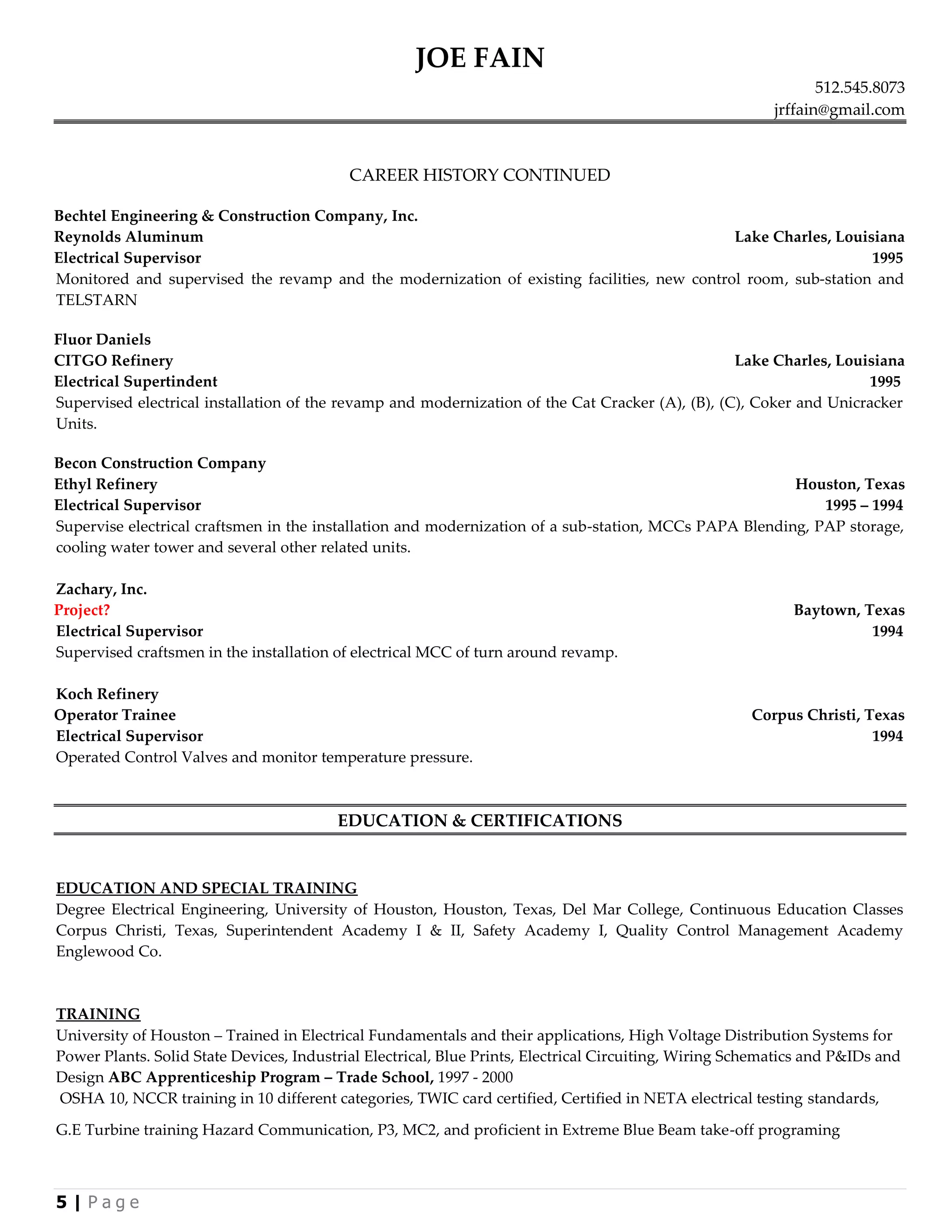 JOE FAIN RESUME 8-8-15 | PDF