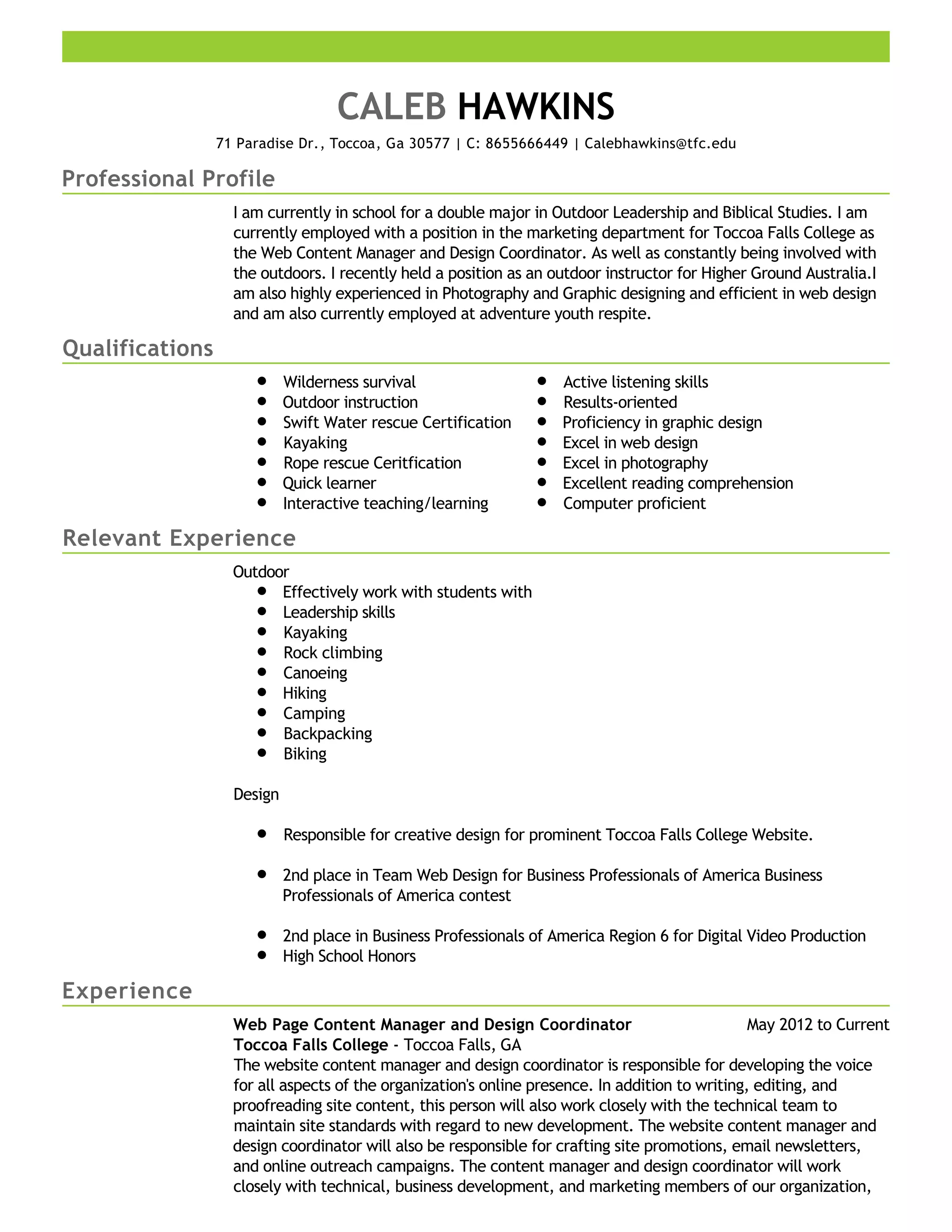 Caleb Hawkins Resume | PDF