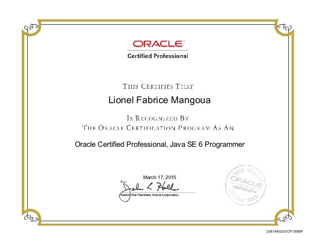 Lionel Mangoua Oracle eCertificate