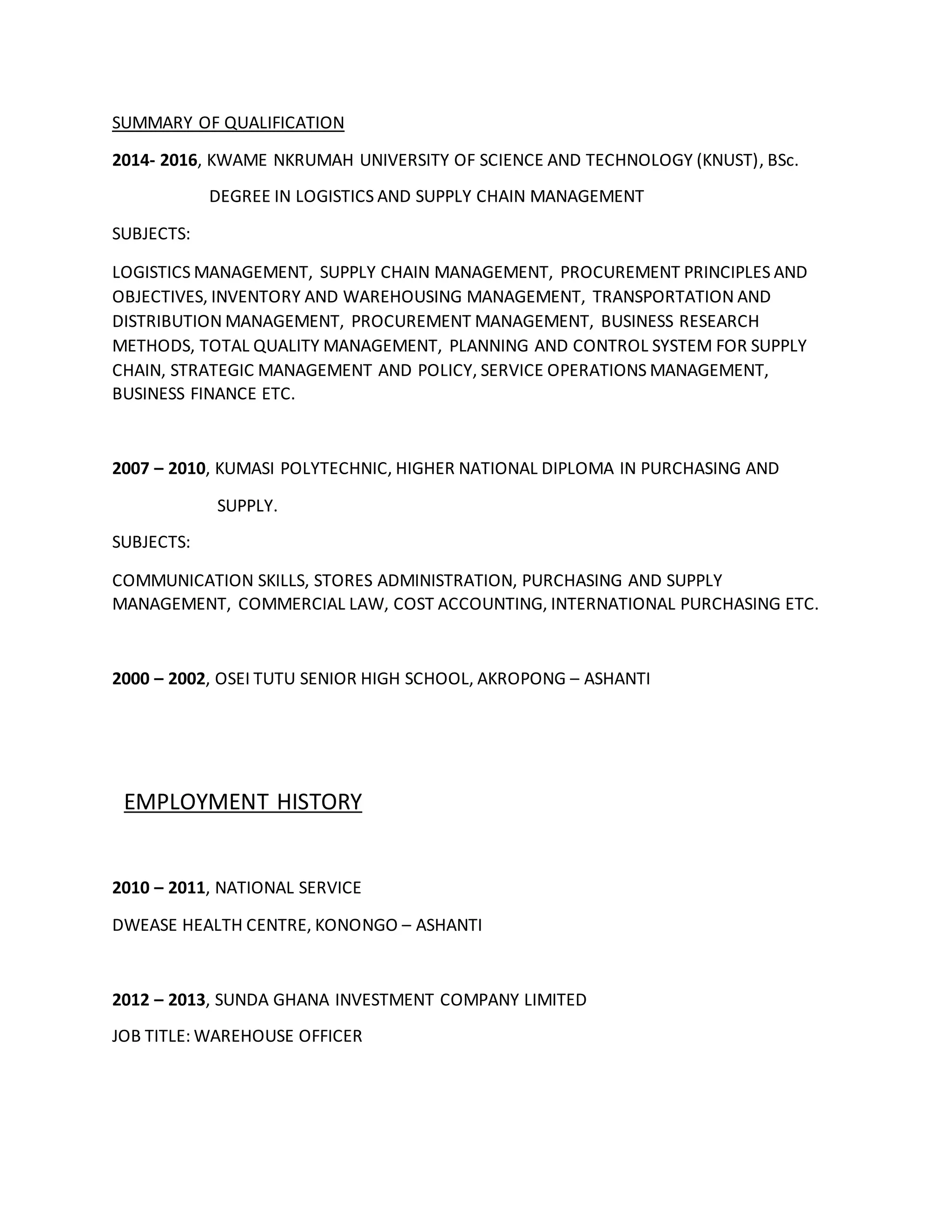 CURRICULUM VITAE | DOCX | Logistics | Business