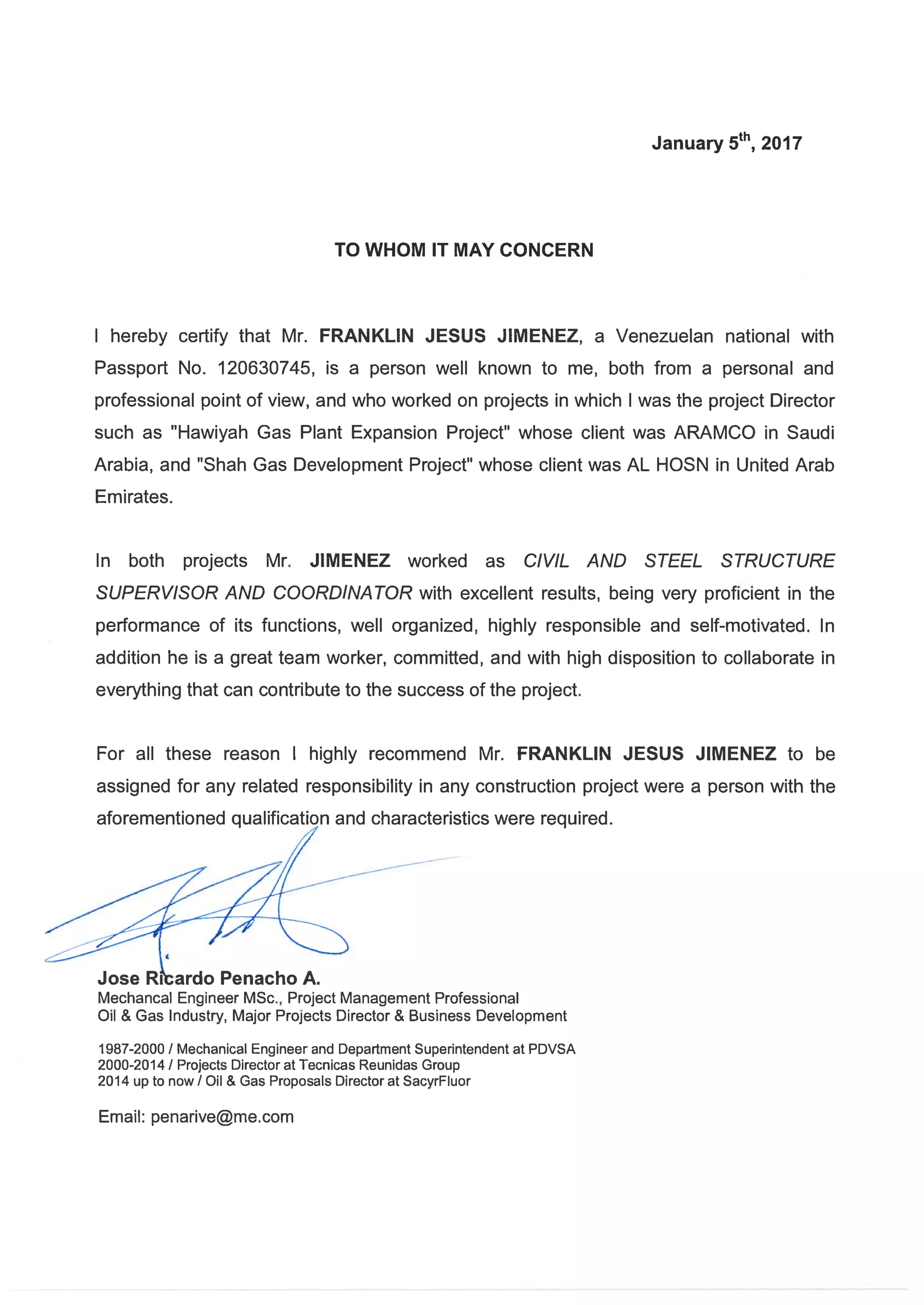 FJimenez Letter from Ricardo Penacho | PDF