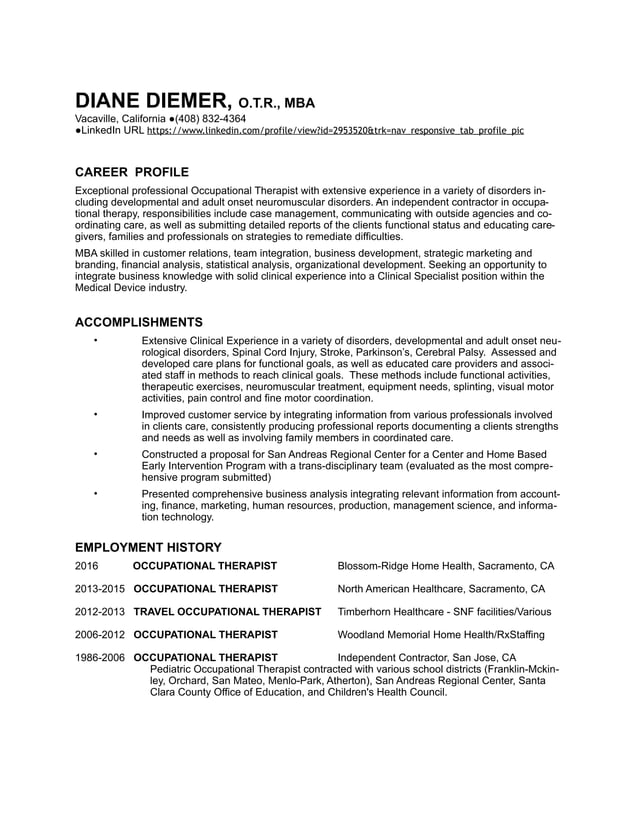 Resume - OT - DianeDiemer | PDF