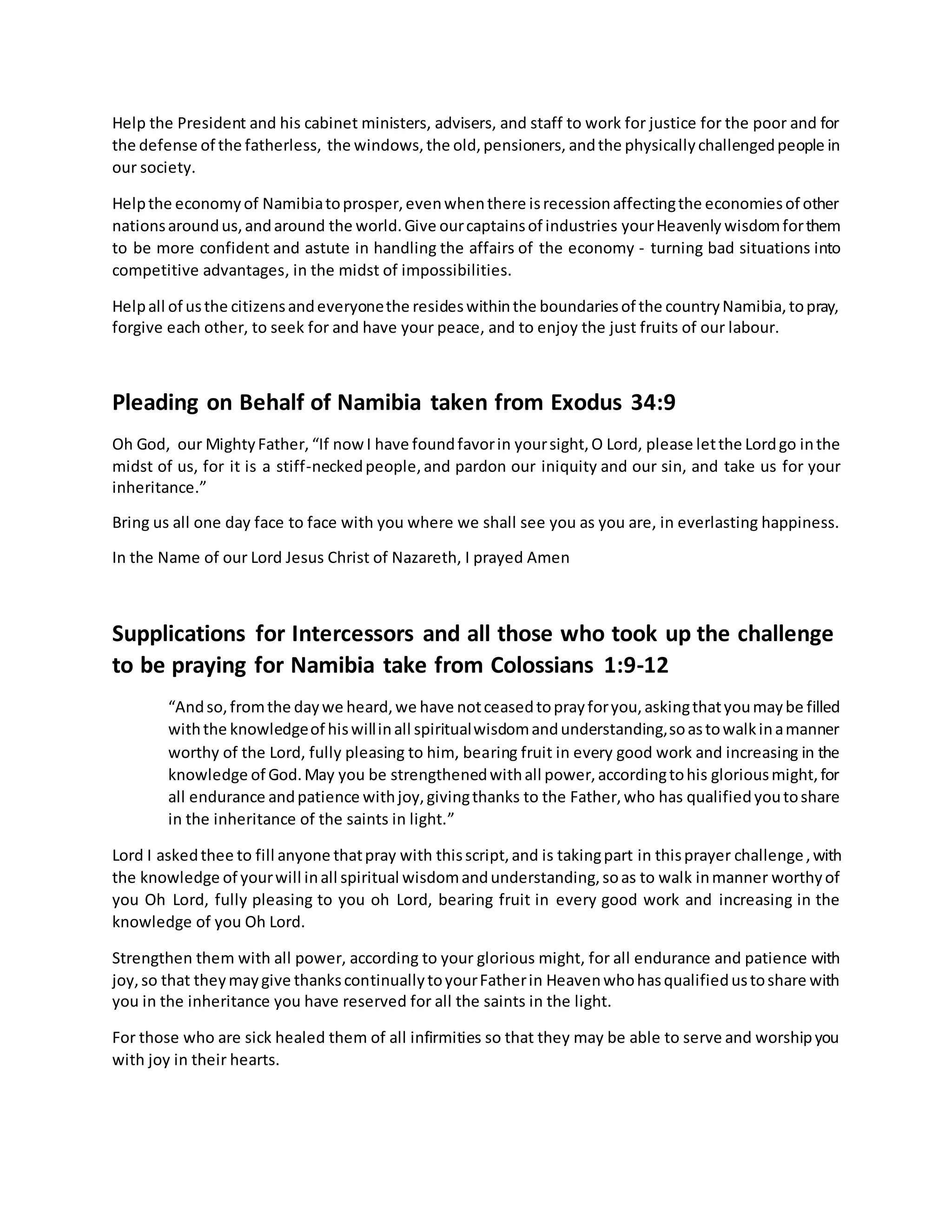 Prayer Script for April 2014 prayer challenge for namibia | PDF