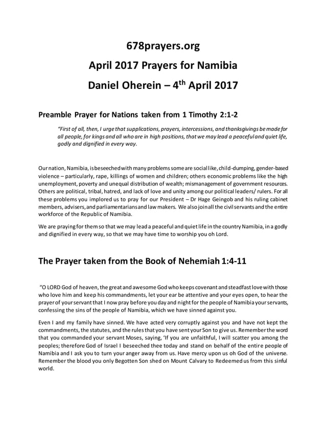 Prayer Script for April 2014 prayer challenge for namibia | PDF