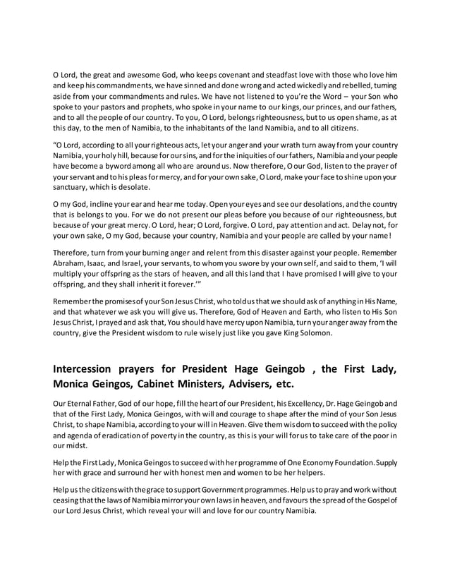 Prayer Script for April 2014 prayer challenge for namibia | PDF