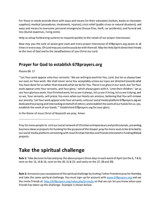Prayer Script for April 2014 prayer challenge for namibia | PDF