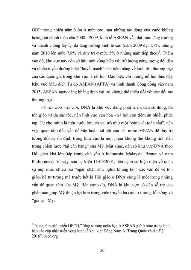 Tác động của cạnh tranh Mỹ - Trung ở Đông Nam Á giai đoạn 2001-2016 đến an ninh, quốc phòng của ...