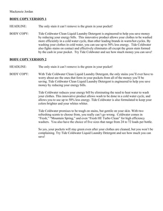 Sample Work (Headlines and Body Copy) | PDF