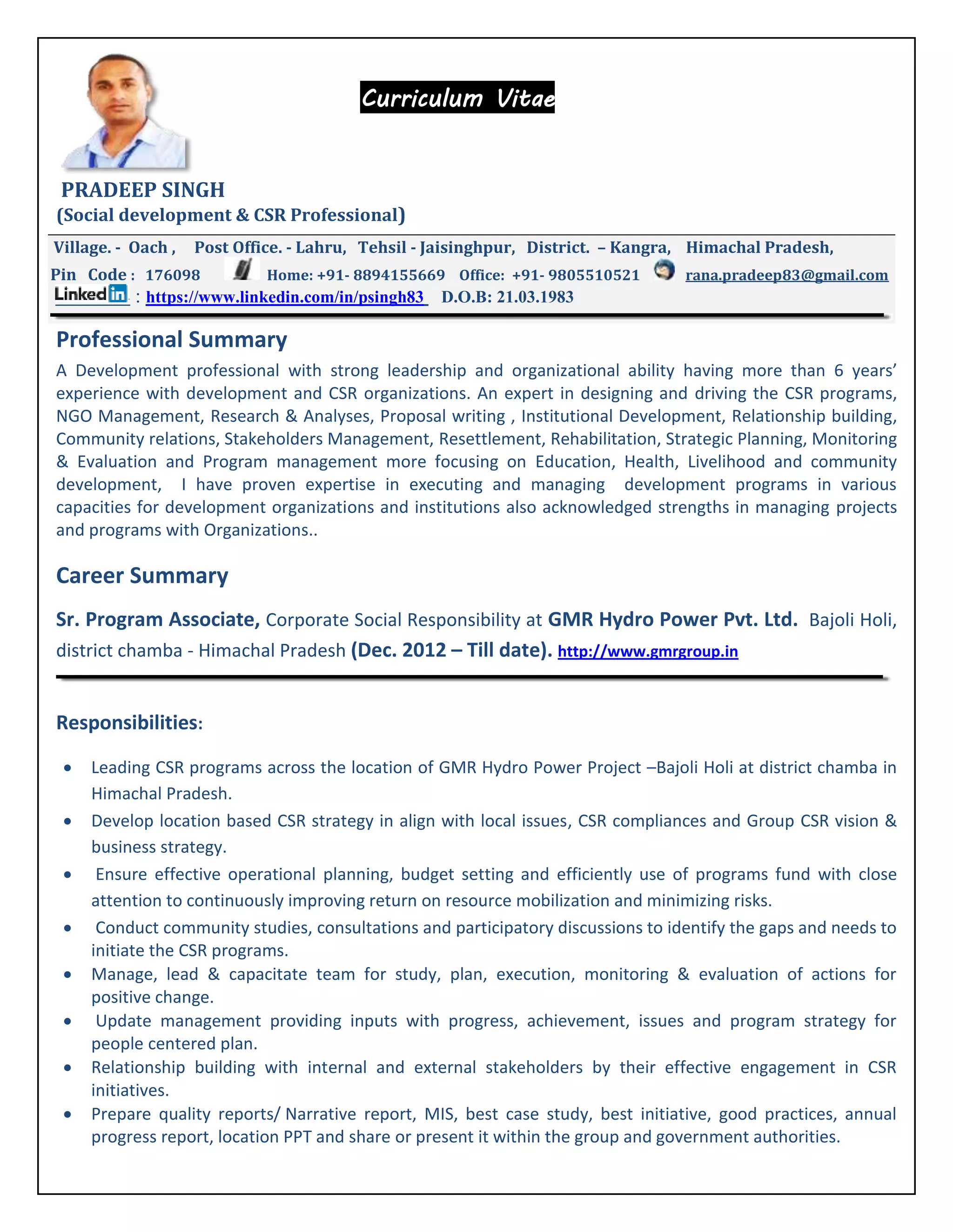 Resume Pradeep | PDF