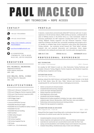 Paul Macleod - NDT Technician & Rope Access CV | PDF