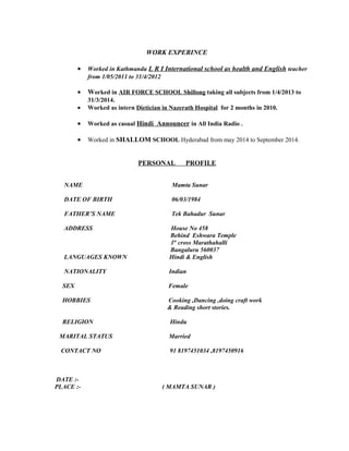Mamta Resume | DOC