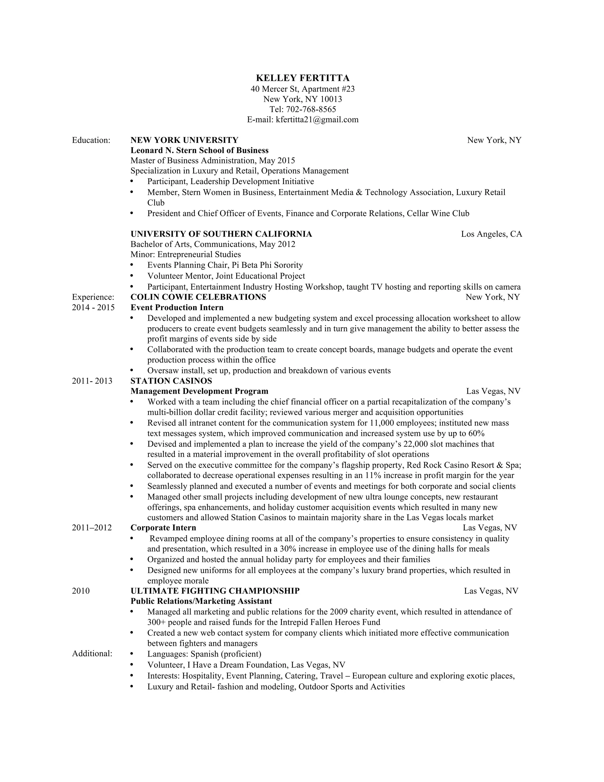 Kelley Fertitta Resume 2015 | PDF