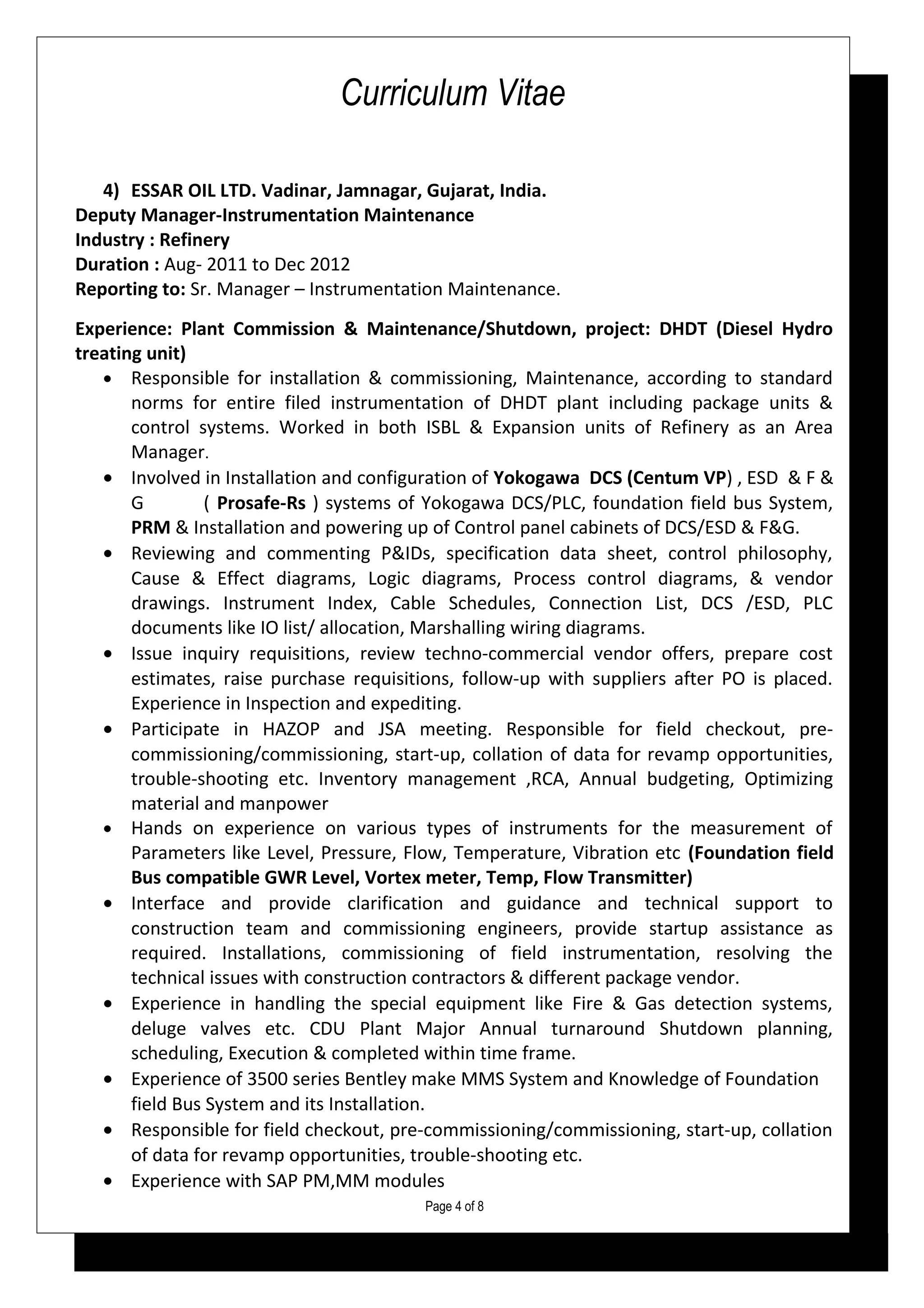 Instrument engineer CV | DOC