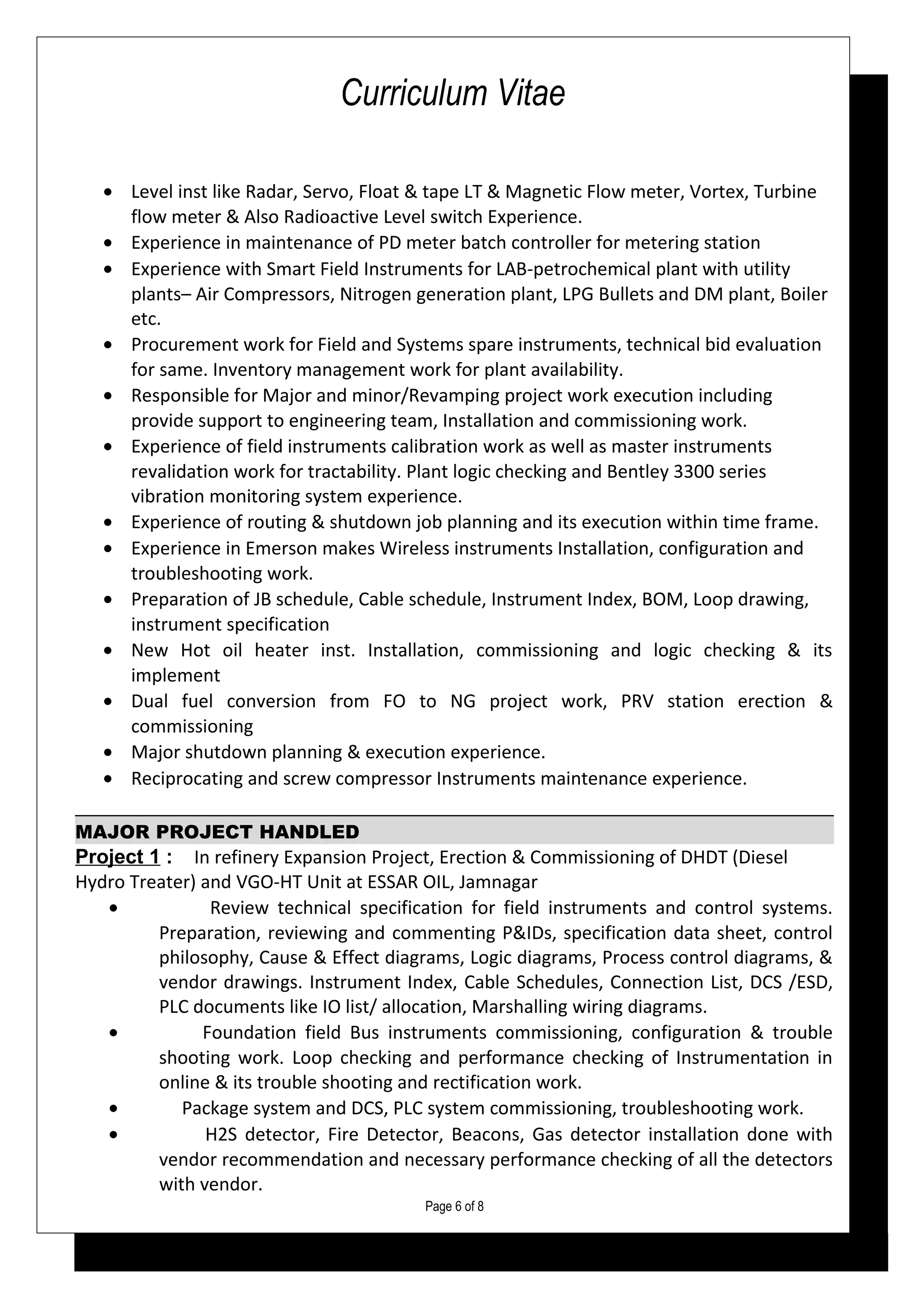 Instrument engineer CV | DOC