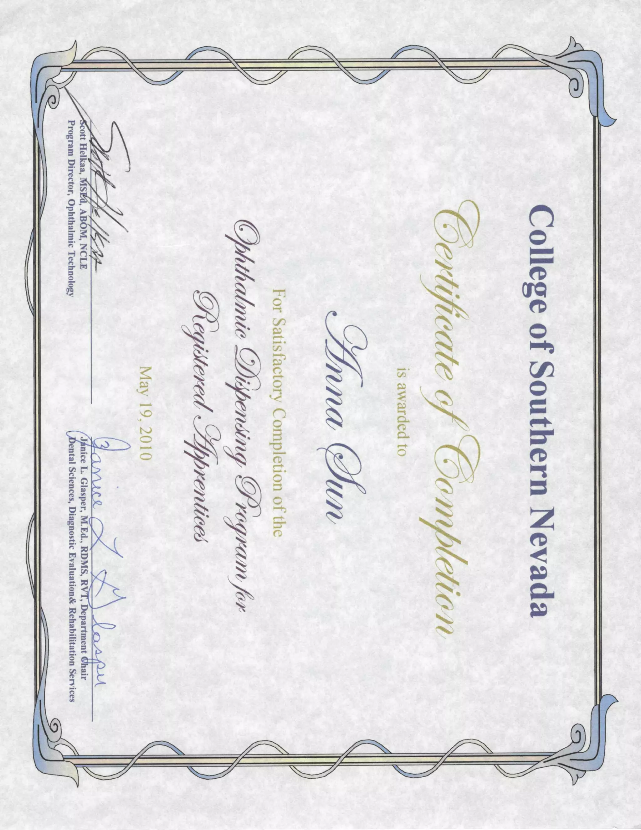 Ophthalmic Certificate of Completion | PDF