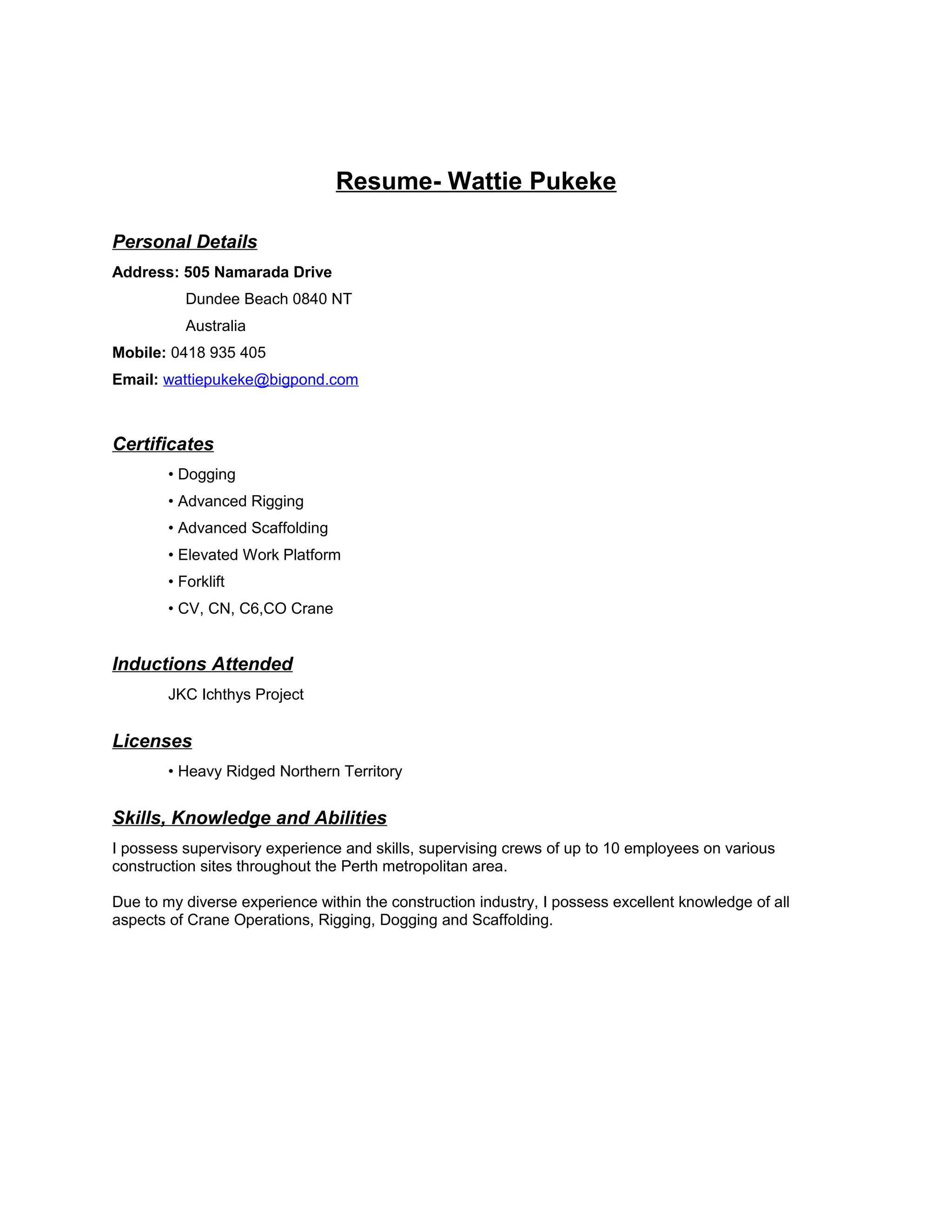 wattie pukeke cv | DOC