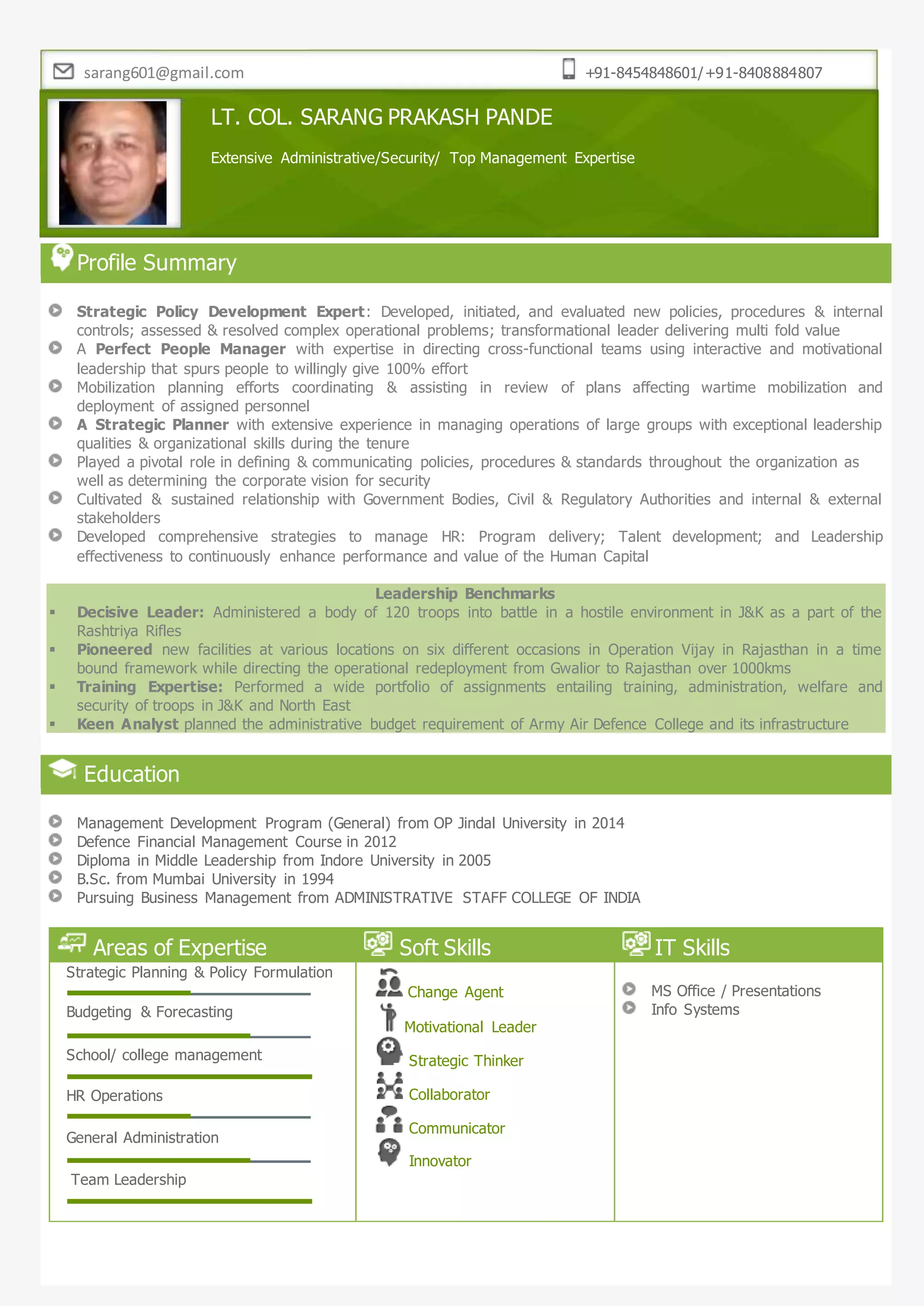 Resume- lt col sarang pande | DOCX