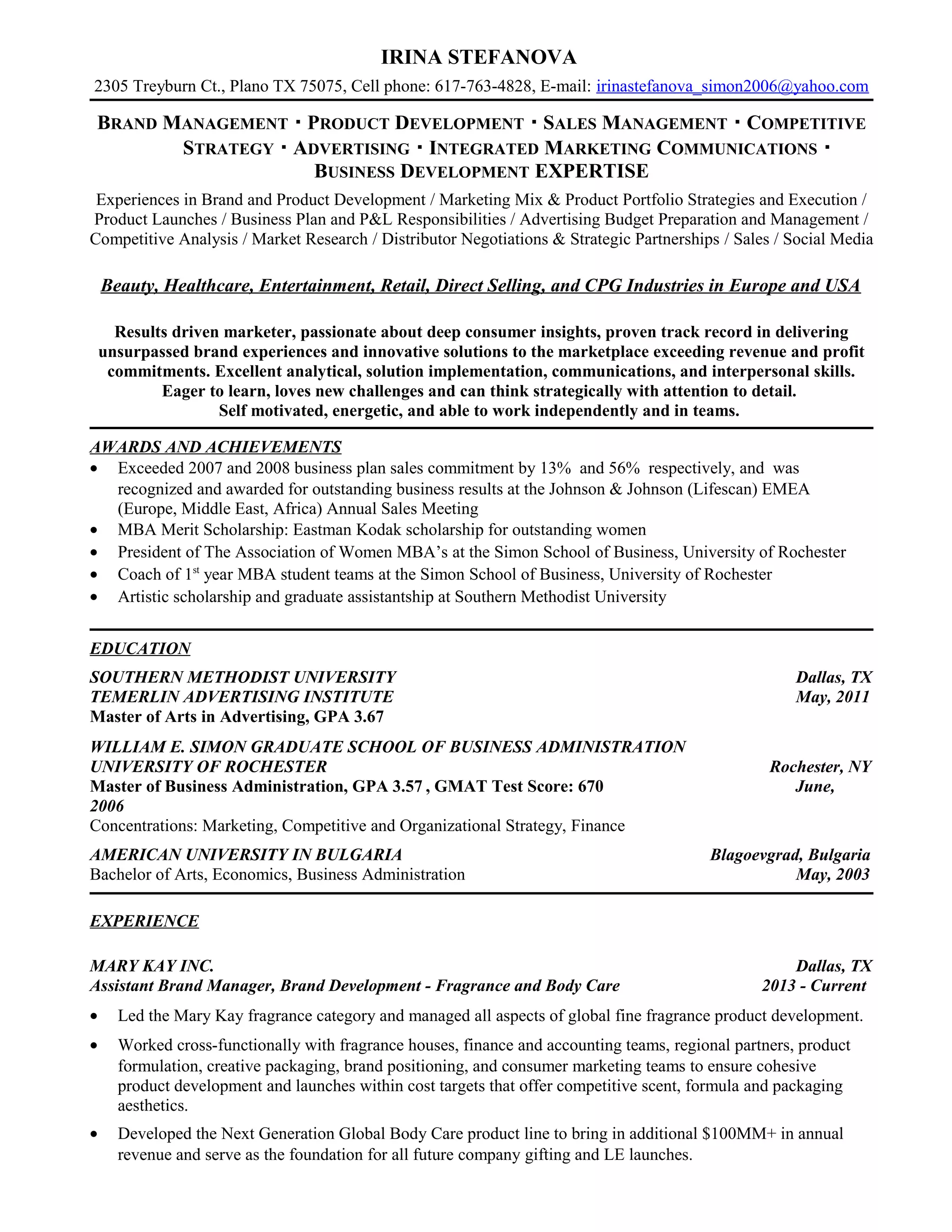 Irina Stefanova Resume | DOC