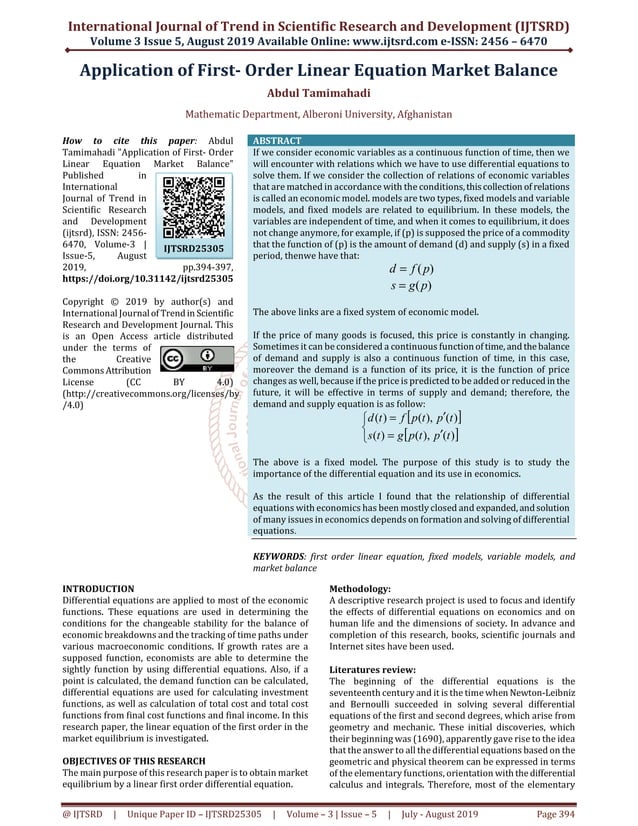 Application of First Order Linear Equation Market Balance | PDF