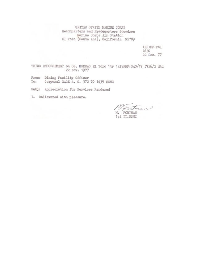 Al Gage LOA Flag Pageant El Tore Marine Base 3nd Endorsement
