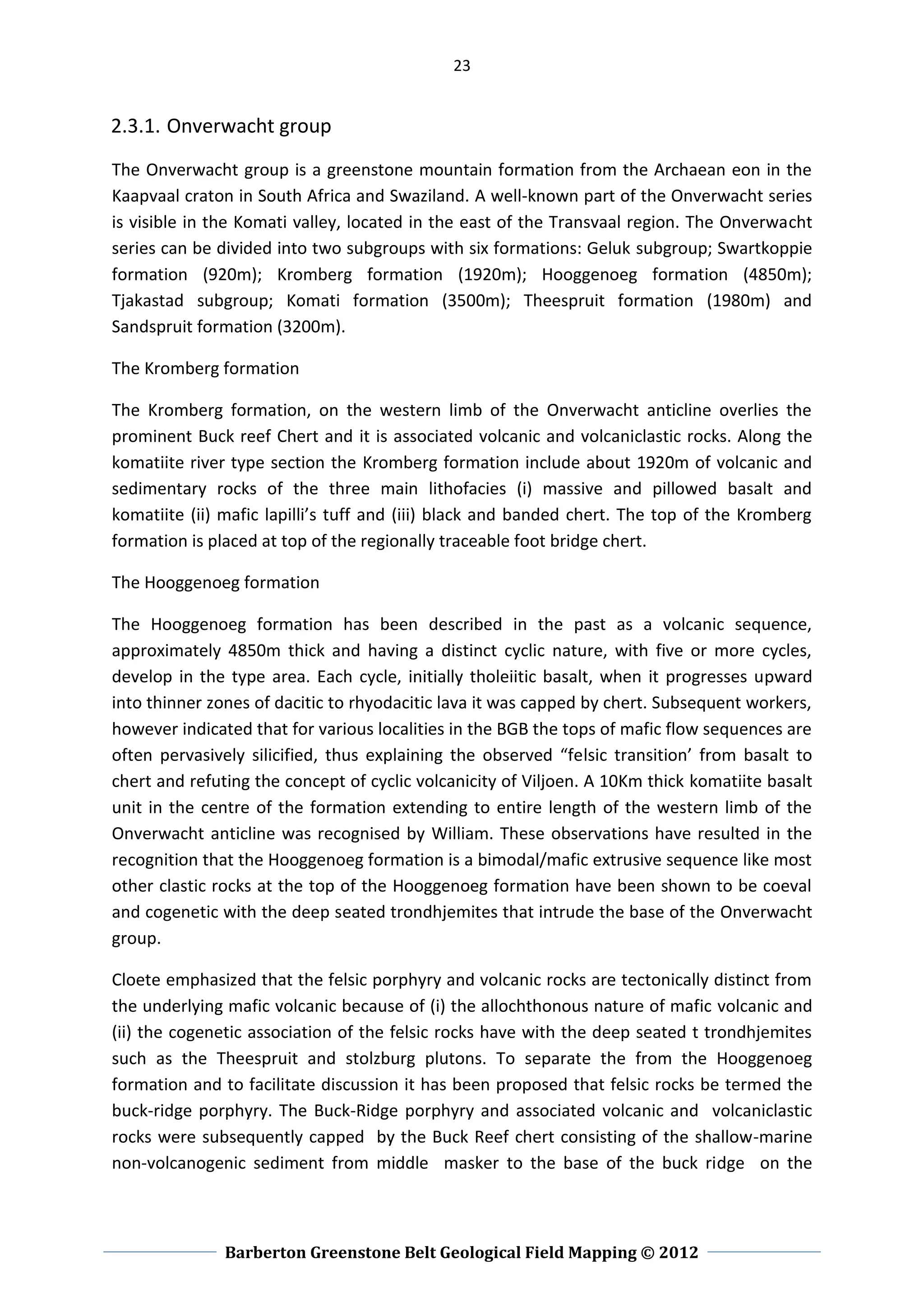 Barberton Geological Field Mapping 2012 | PDF