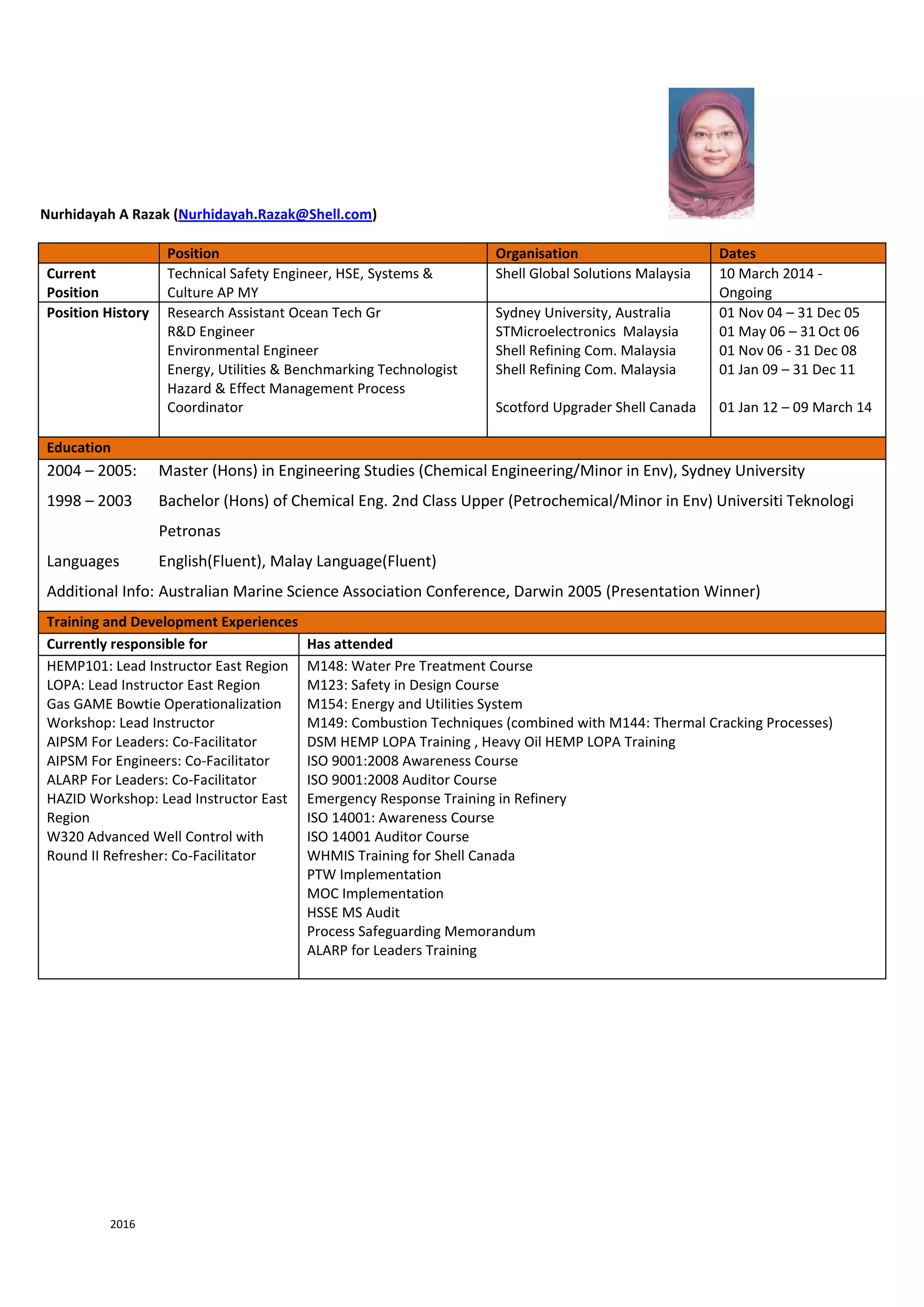 Nurhidayah Razak CV_2016 | PDF