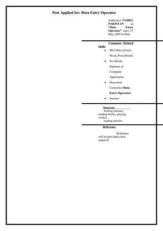 Muhammad Imran CV (Data Entry Operator) | DOC