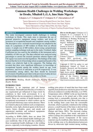 Common Health Challenges in Welding Workshops in Orodo, Mbaitoli L.G.A ...