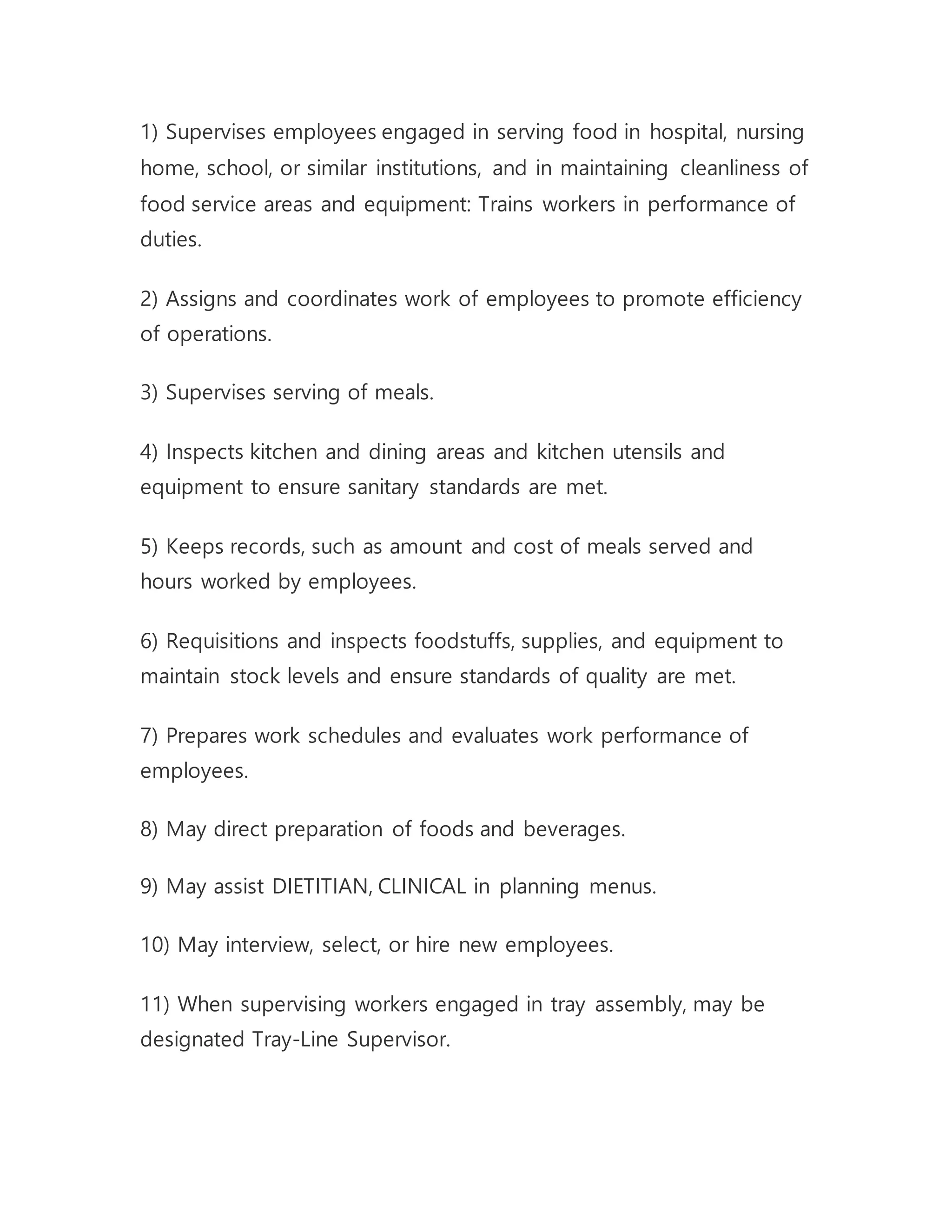 Food Services Supervisor | DOCX