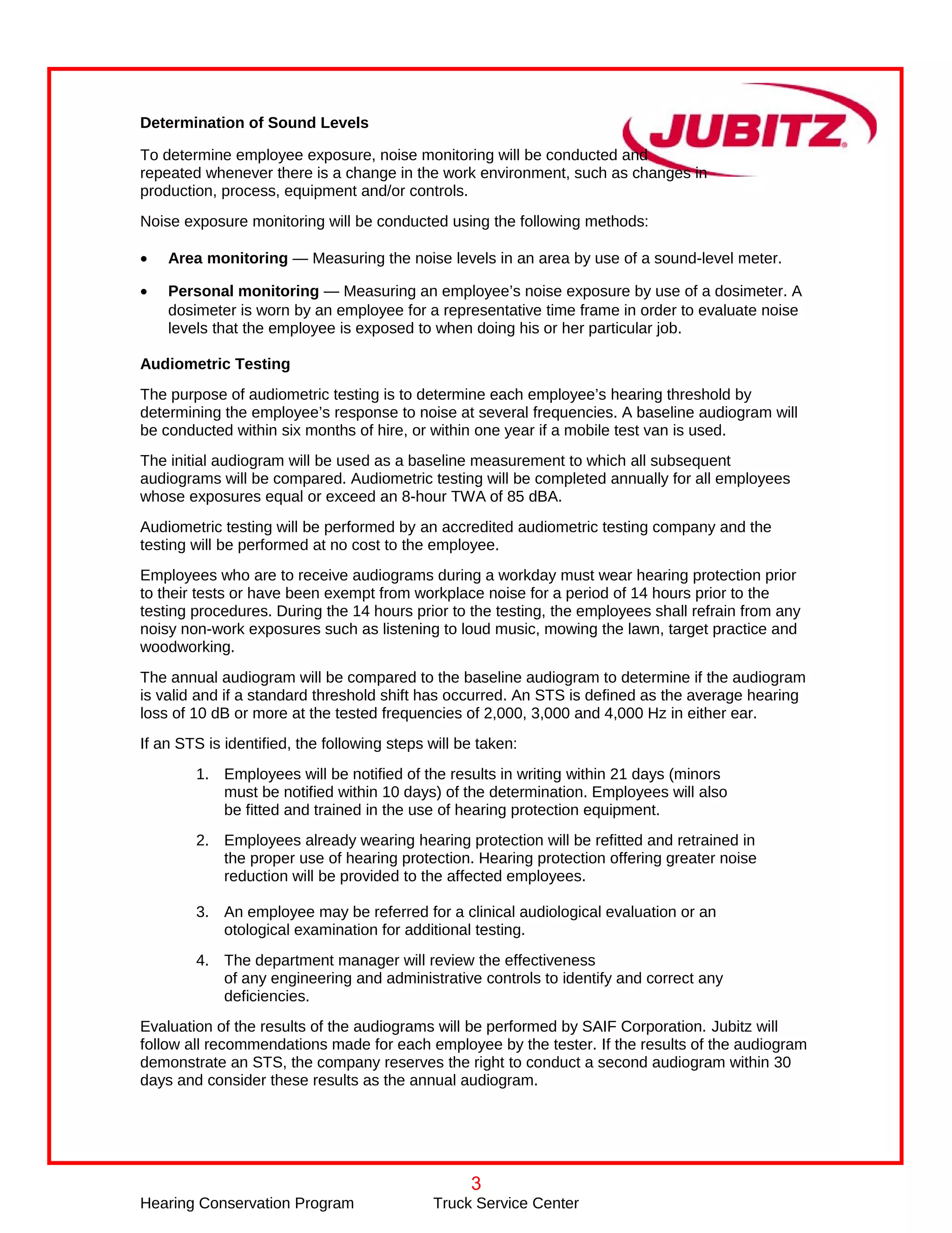 Hearing Conservation Plan | DOC