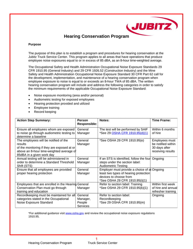 Hearing Conservation Plan | PDF