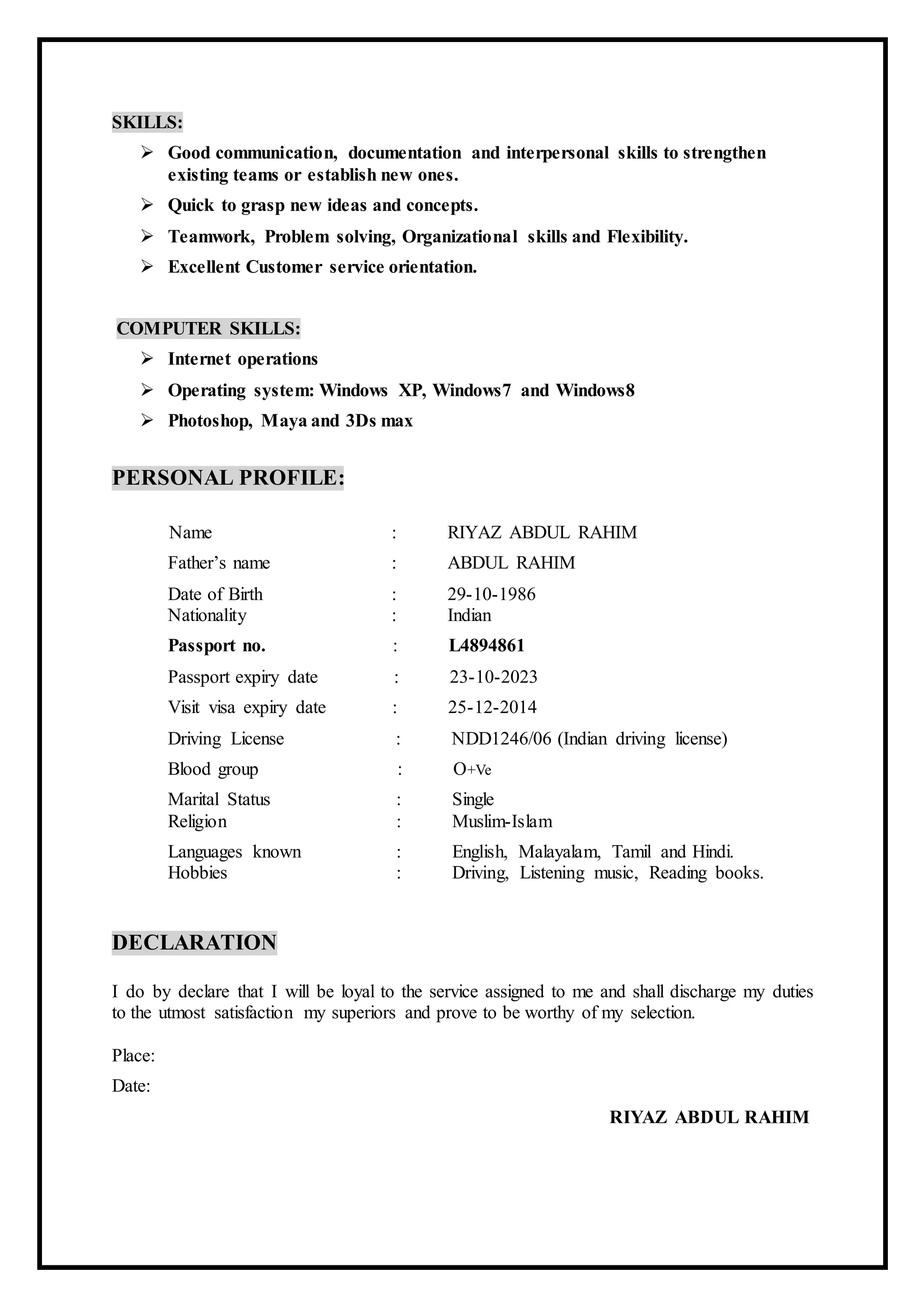 RIYAZ RESUME m&s.... | DOCX