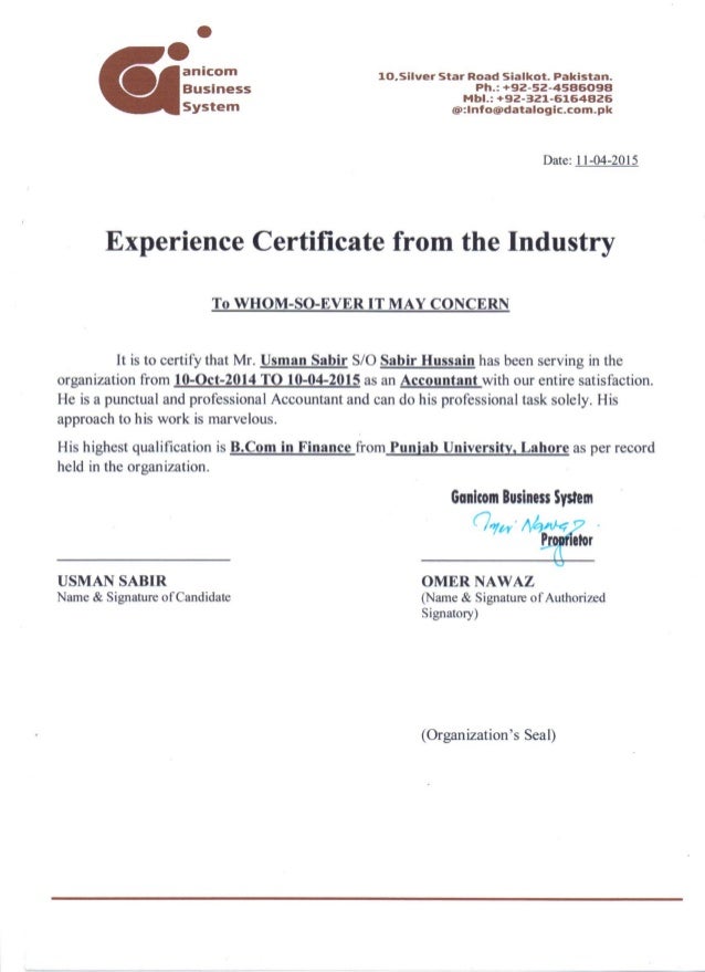 Experience letter by ganicom