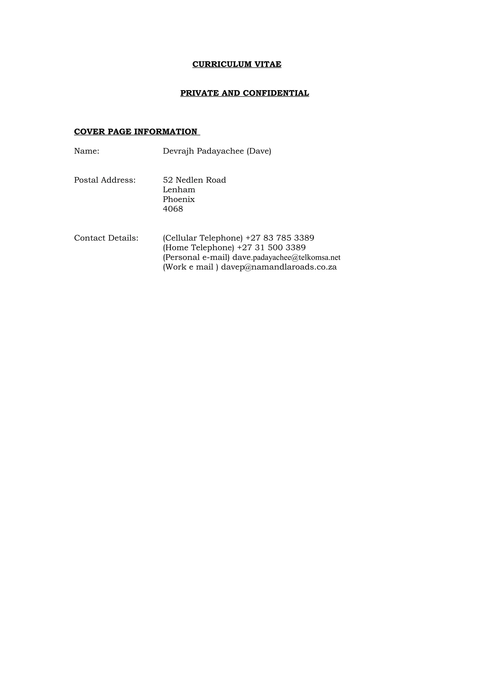 Dave Padayachee CV Current | DOC