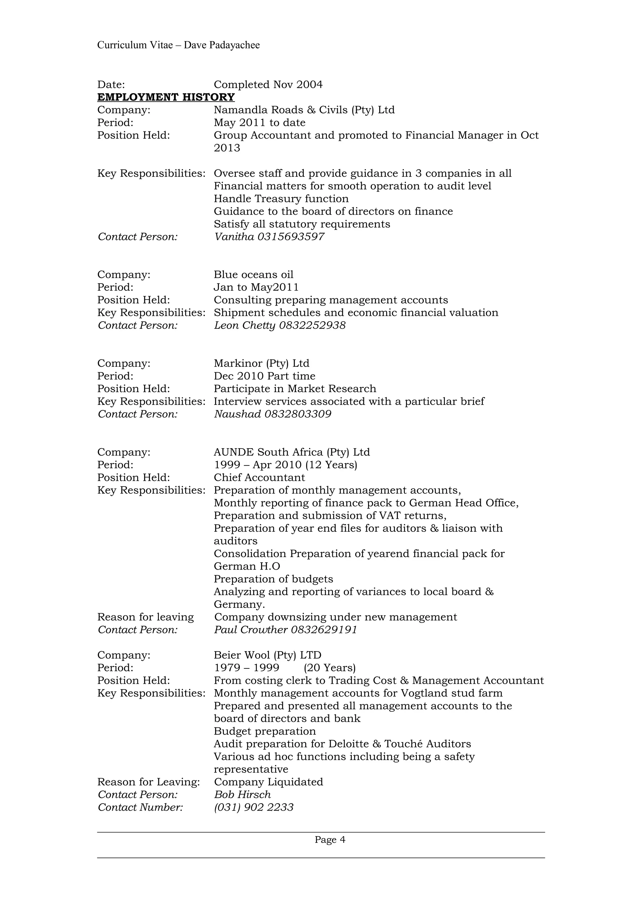 Dave Padayachee CV Current | DOC