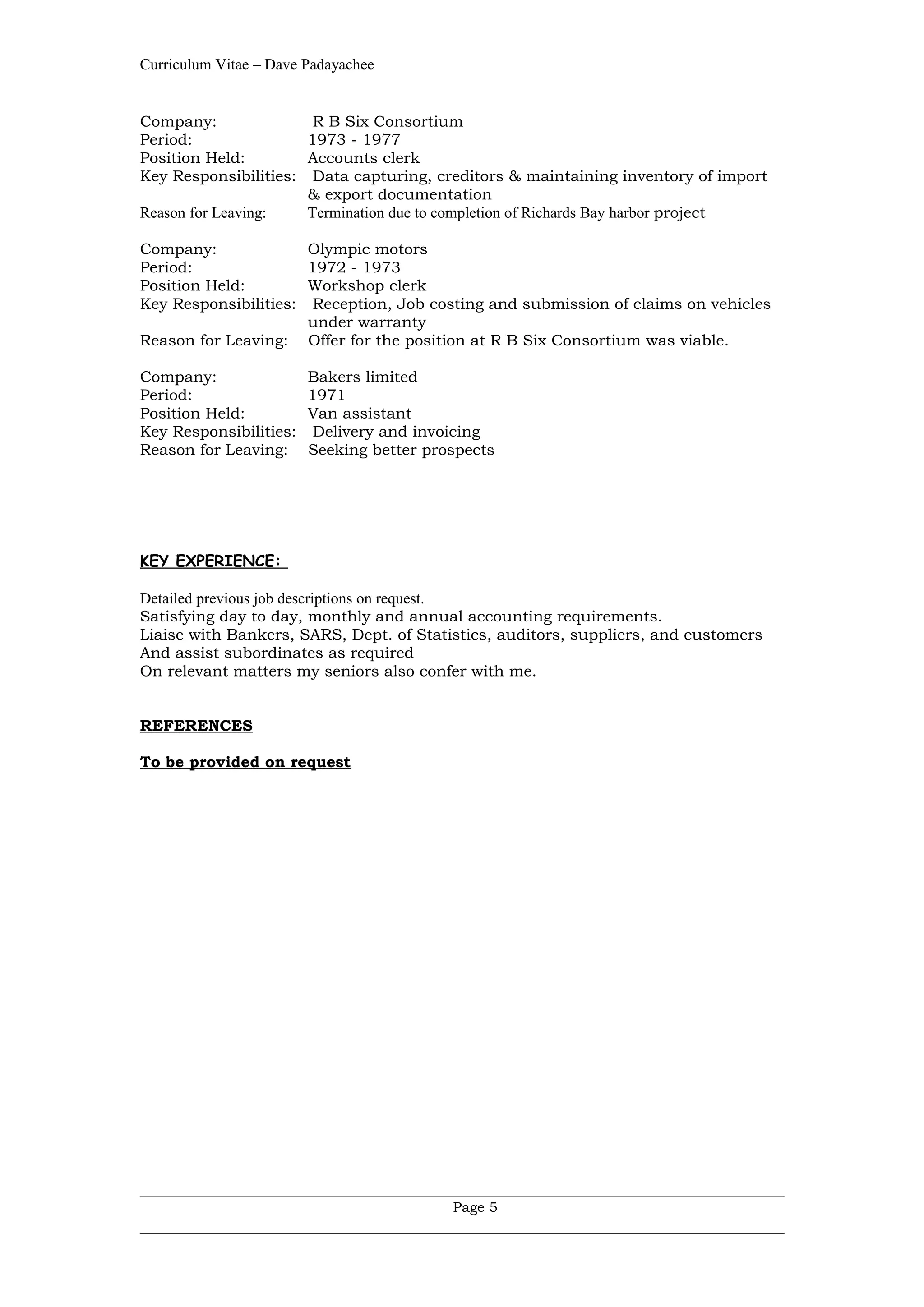 Dave Padayachee CV Current | DOC