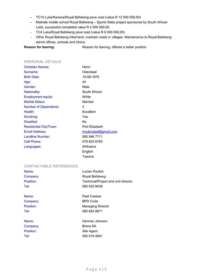 CV Henri Odendaal | PDF