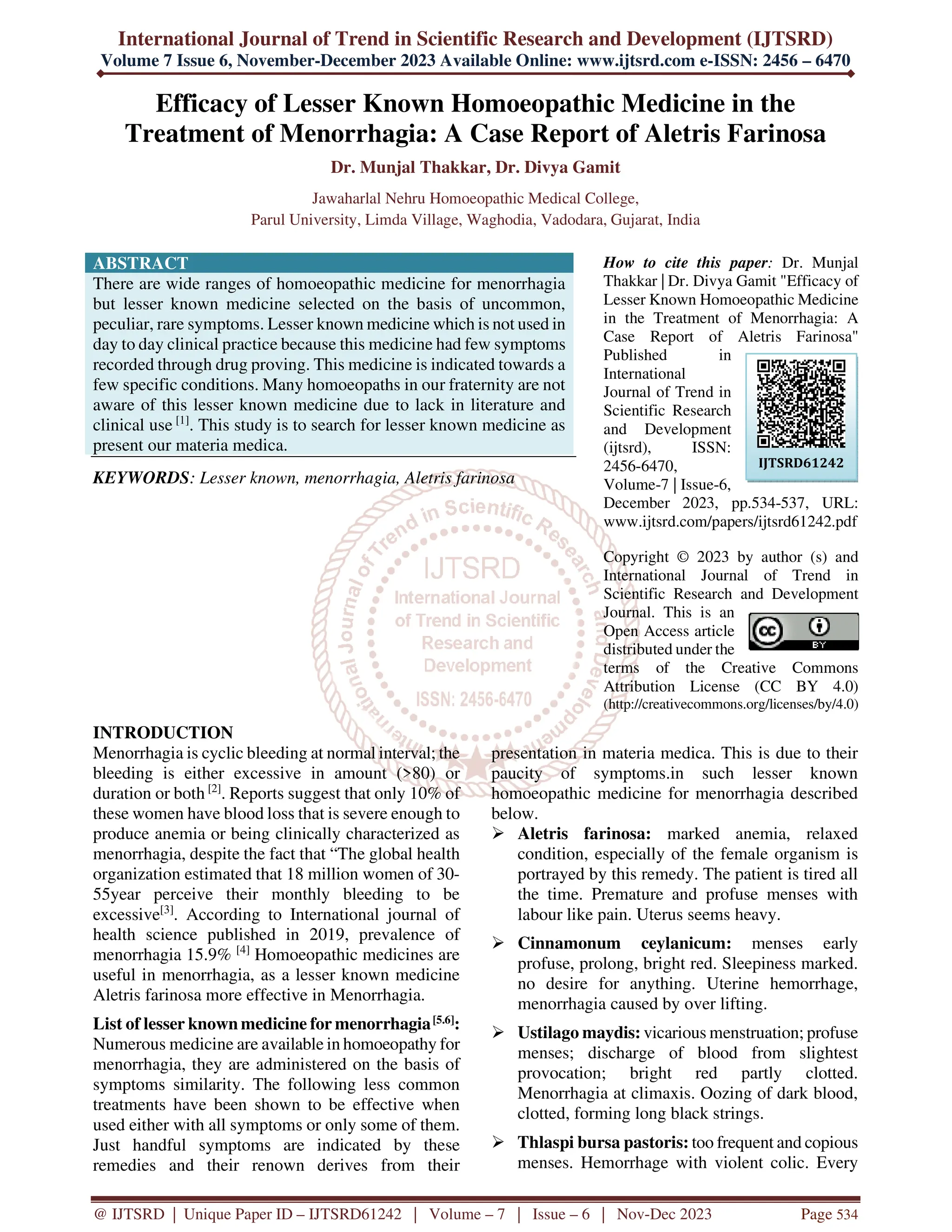 Efficacy of Lesser Known Homoeopathic Medicine in the Treatment of ...