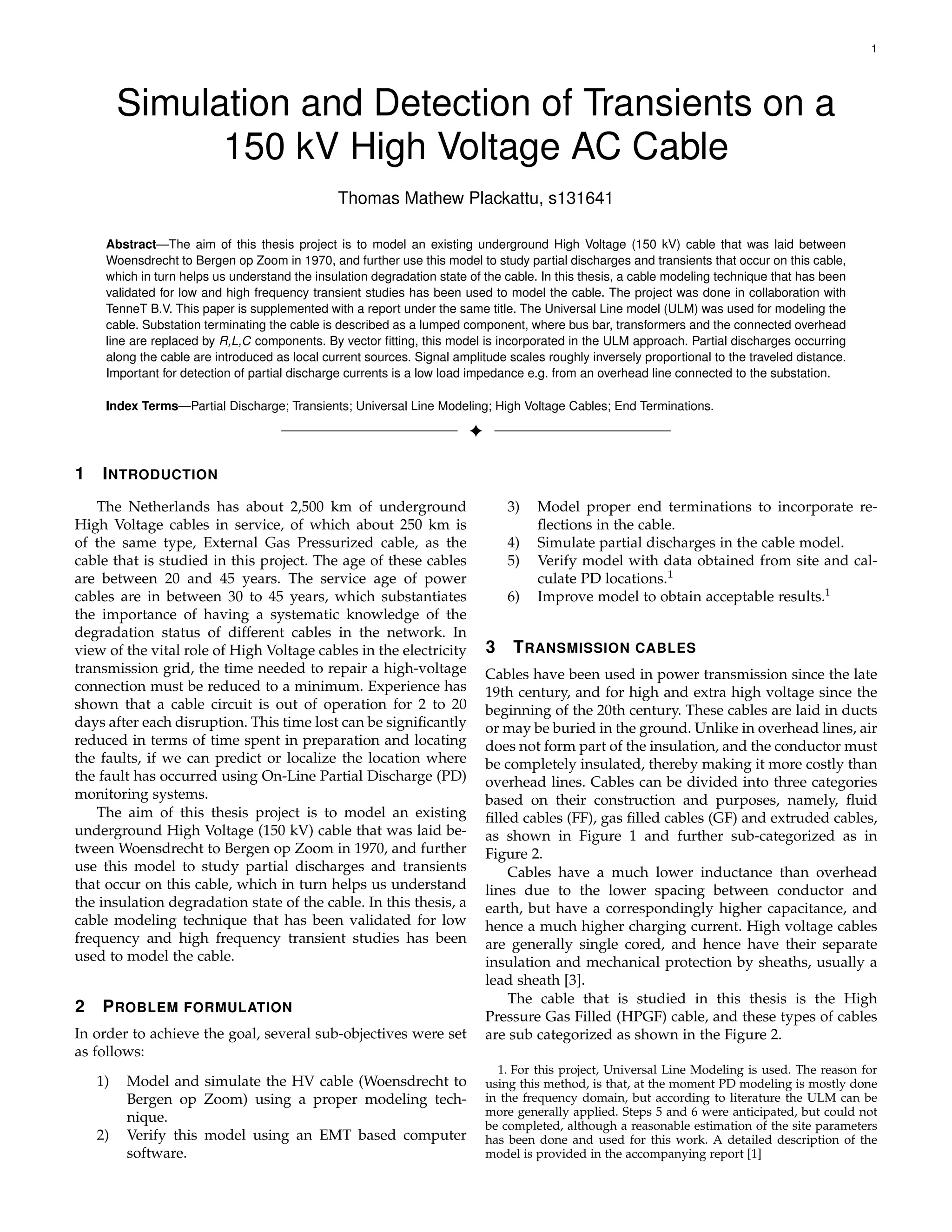 Simulation and detection of transients on a 150kV HV Cable-paper | PDF | Physics | Science
