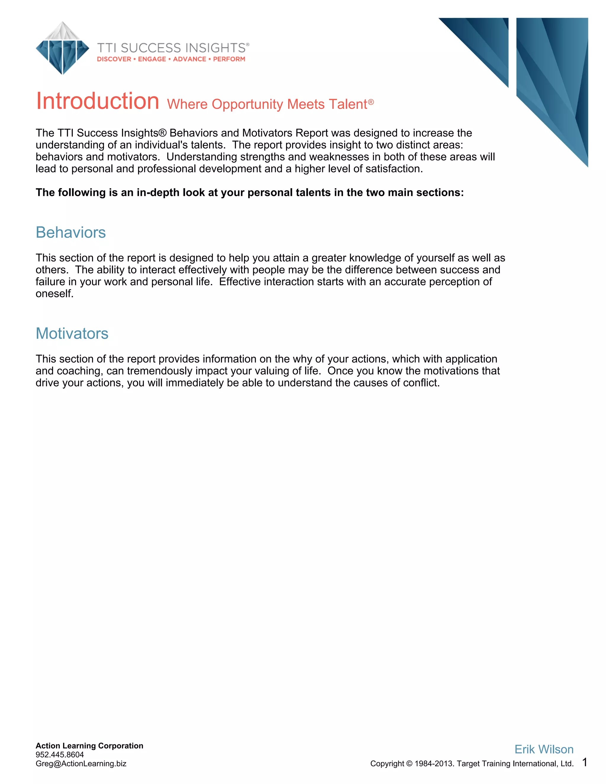 TTI Behaviors & Motivators - Sales | PDF