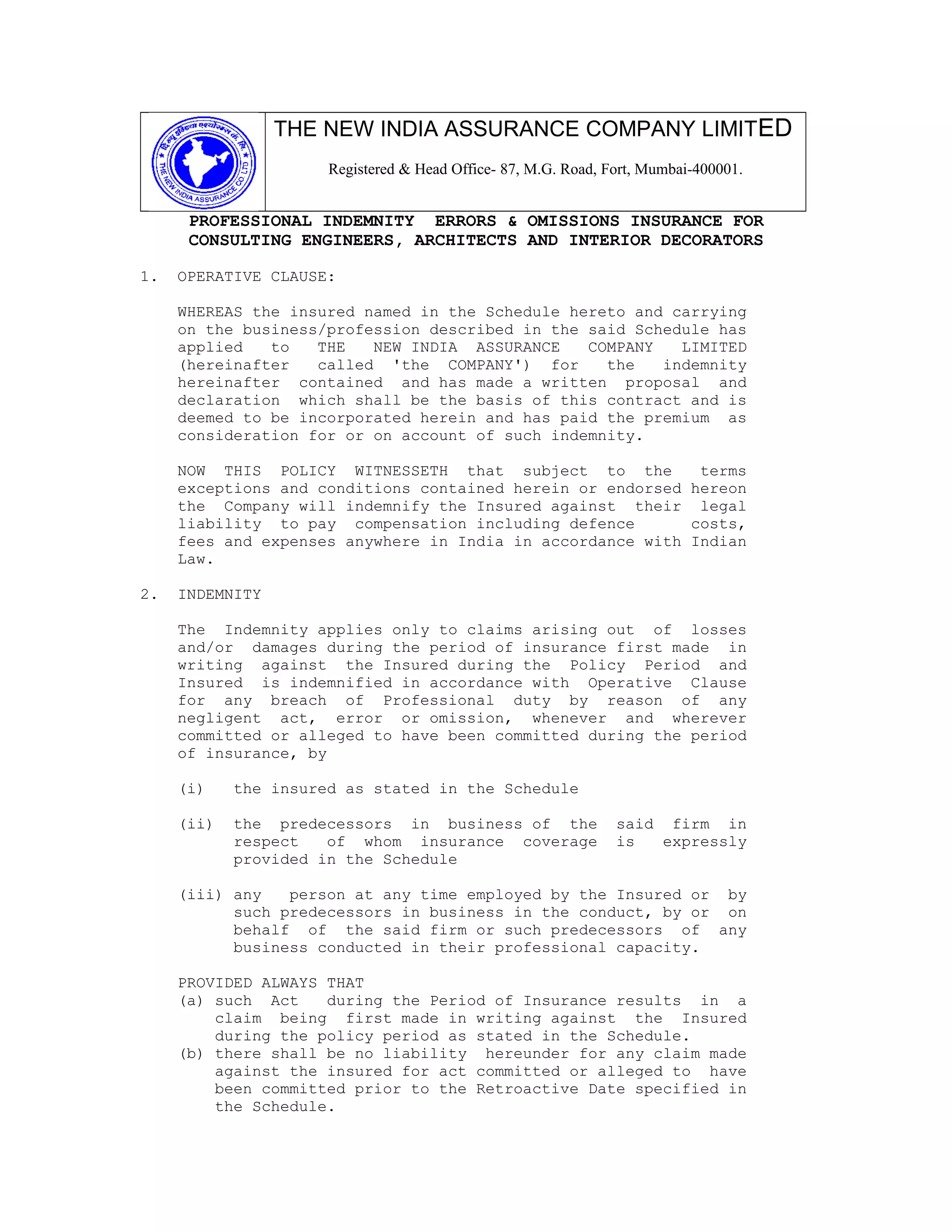 Professional Indemnity | DOC