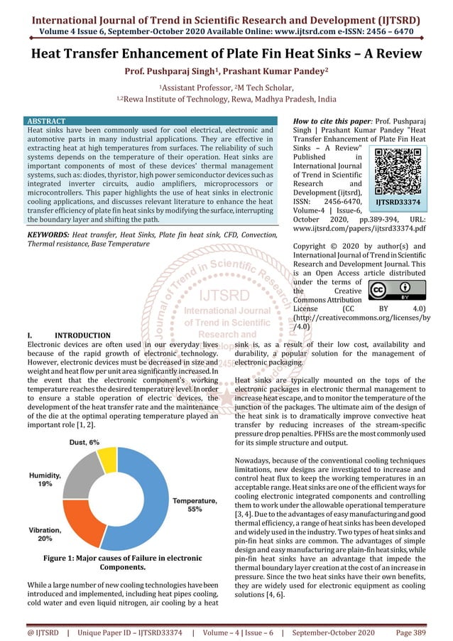 Heat Transfer Enhancement of Plate Fin Heat Sinks – A Review | PDF