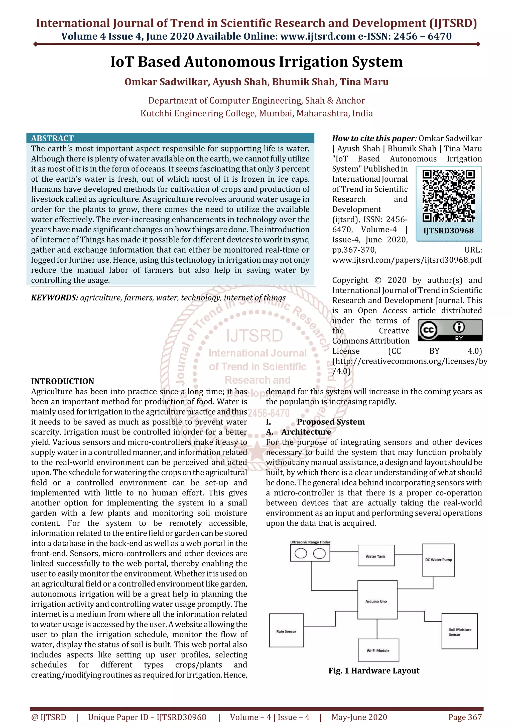 IoT Based Autonomous Irrigation System | PDF
