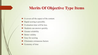 Objective Type Items, Recognition Type Items and Recall Items | PPTX