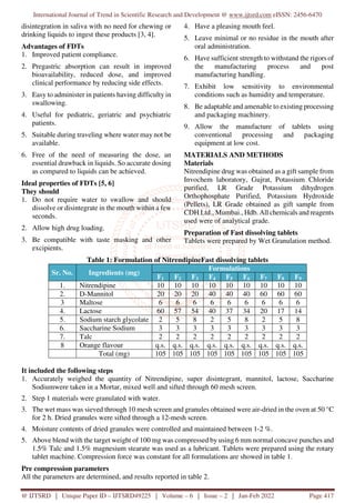 Research Article of Formulation and Evaluation of Fast Dissolving ...
