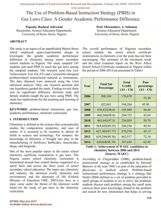 The Use of Problem-Based Instruction Strategy (PBIS) in Gas Laws Class: A Gender Academic ...