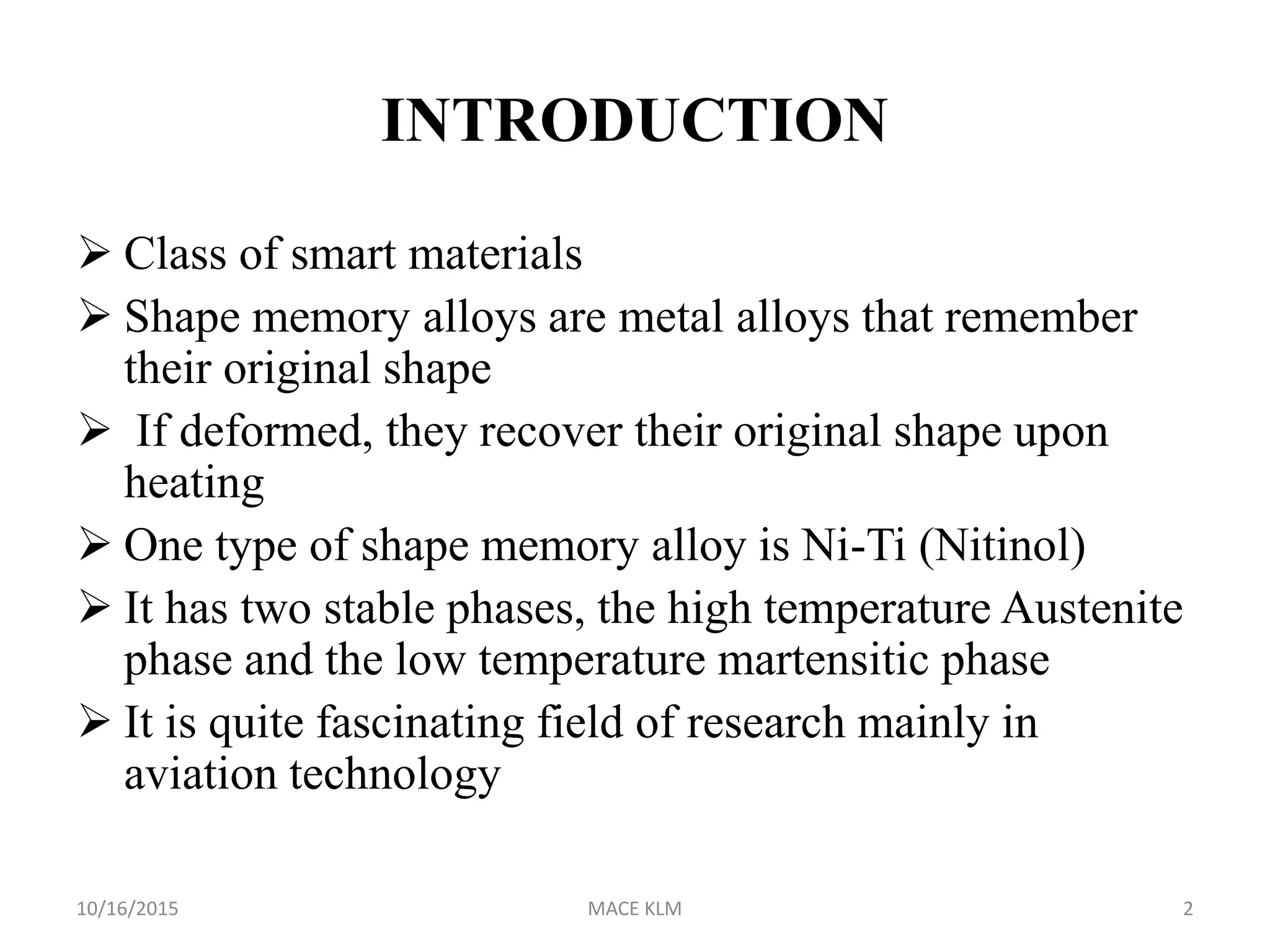 SHAPE MEMORY ALLOY | PPTX