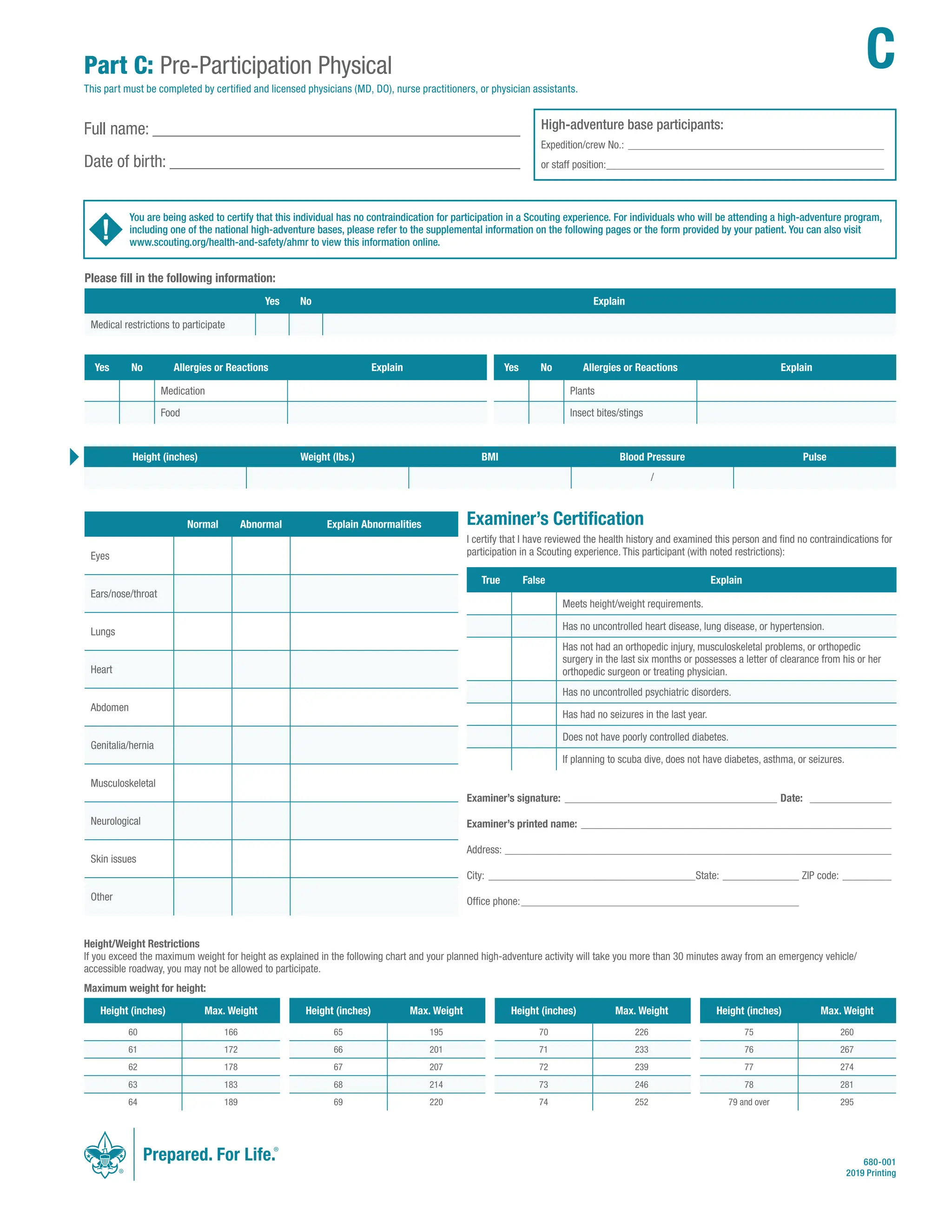BSA Health Form | PDF