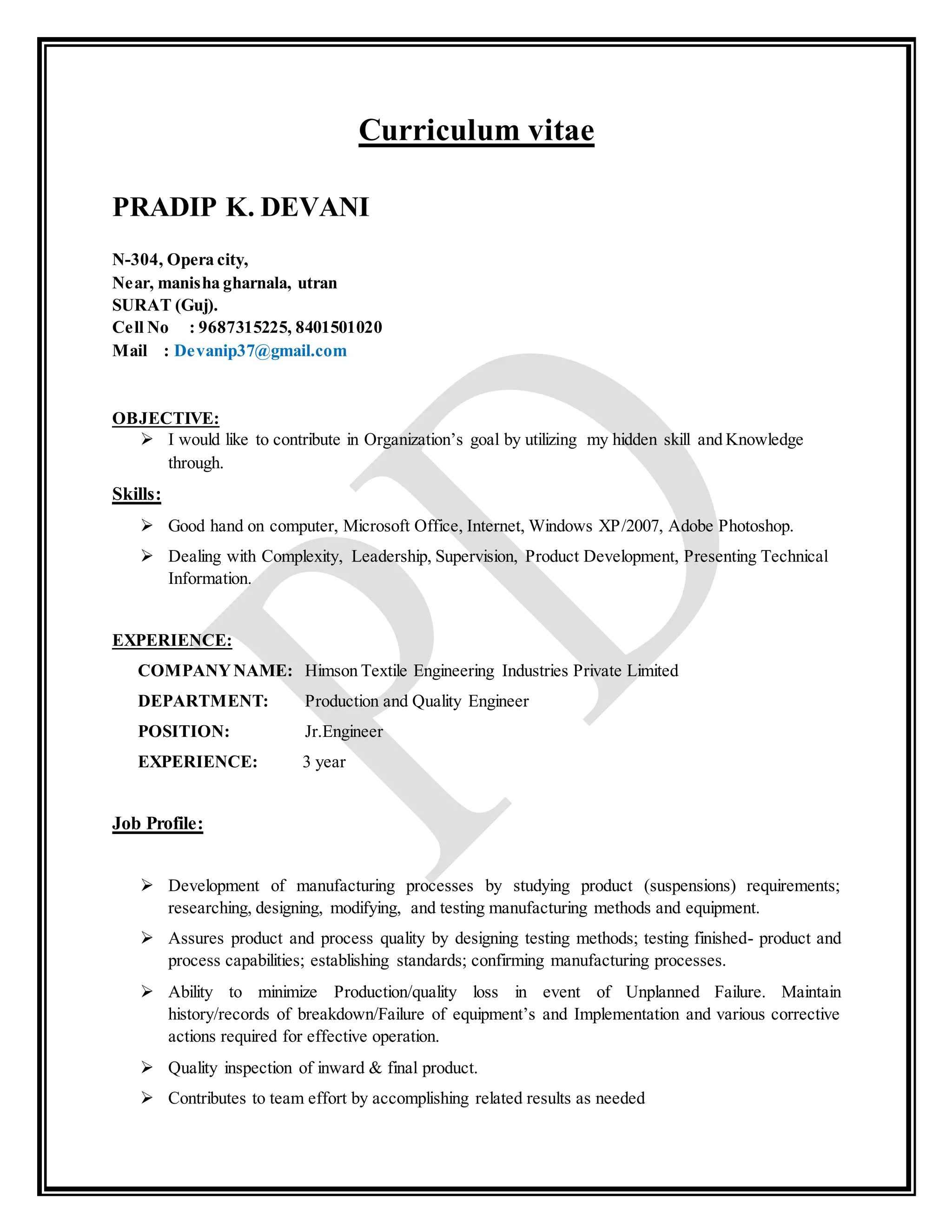 Pradip K. Devani Resume | DOCX