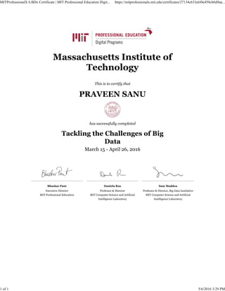 MIT_Big Data Analytics Certificate | PDF